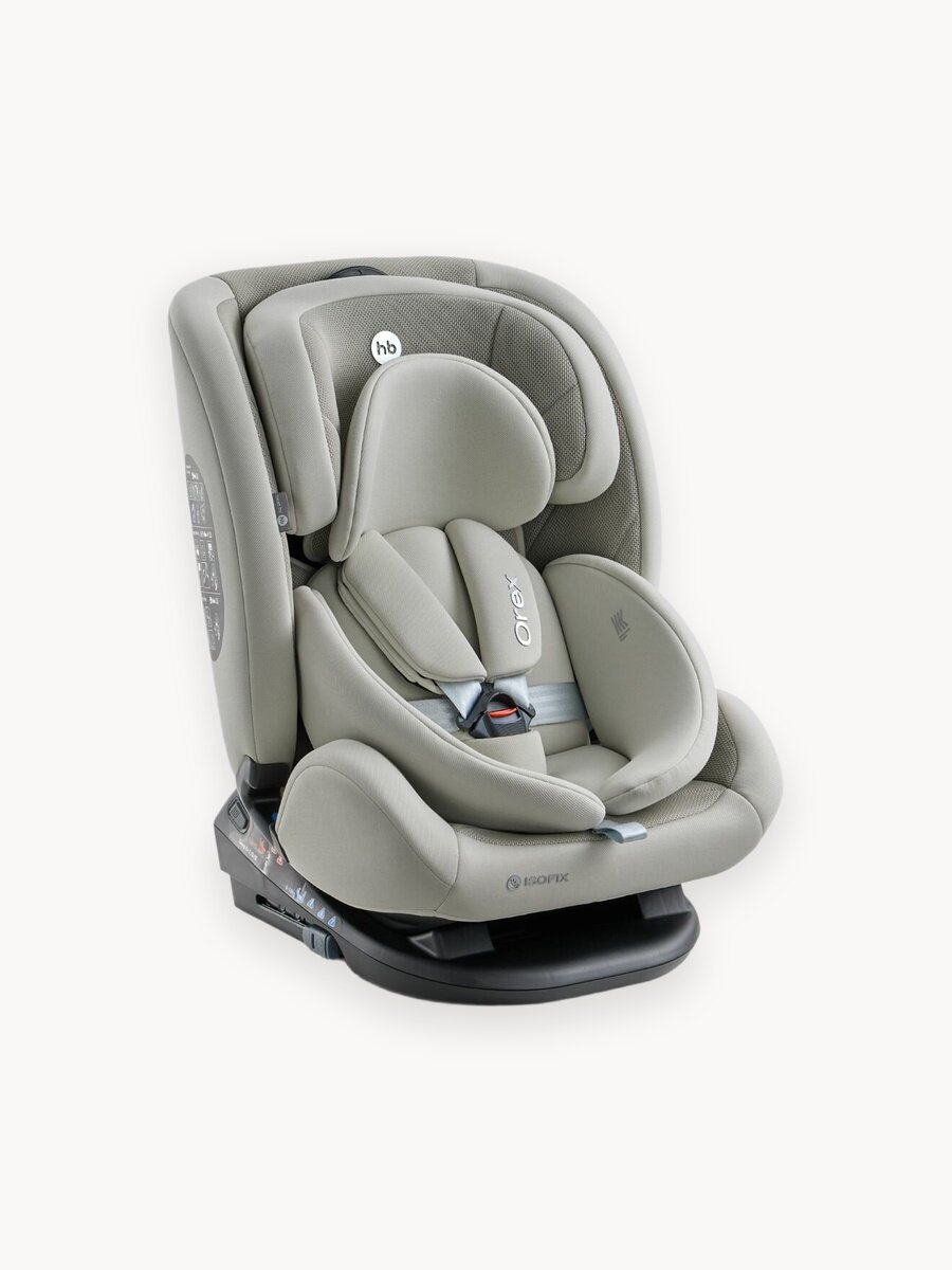 Автокресло детское от 0 до 12 лет Orex Happy Baby группа 0+/1/2/3, крепление Isofix с базой, Top Tether, светло-серый