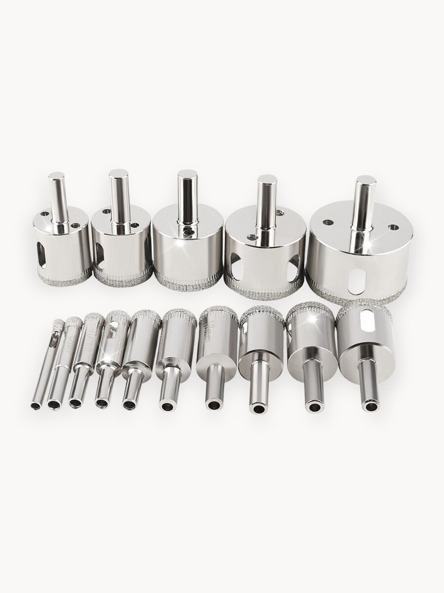 Набор коронок алмазных 15 штук, по керамической плитке, стеклу, керамограниту