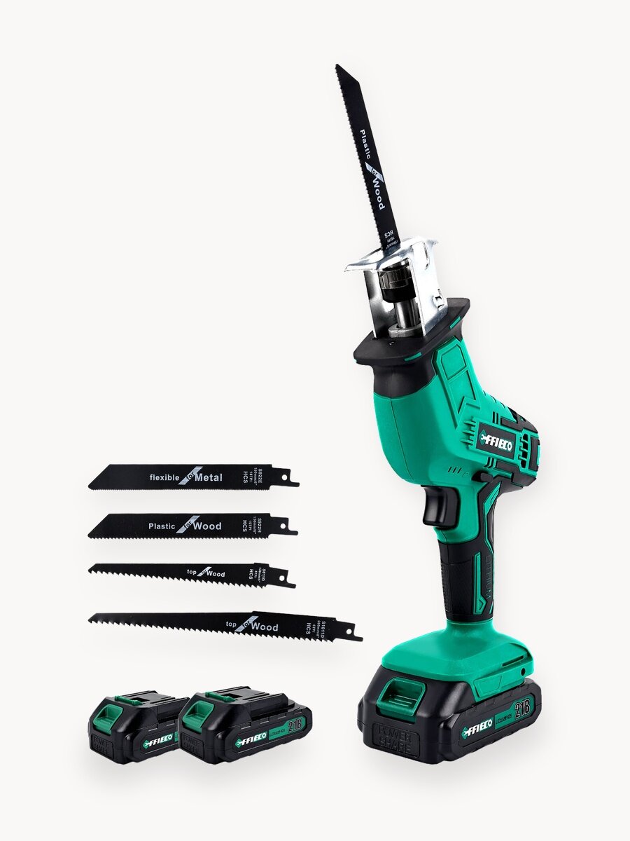 Сабельная пила аккумуляторная, сабельная пила электрическая,2 АКБ,21В,115mm,3000R/мин, кейс для хранения, Черный зеленый