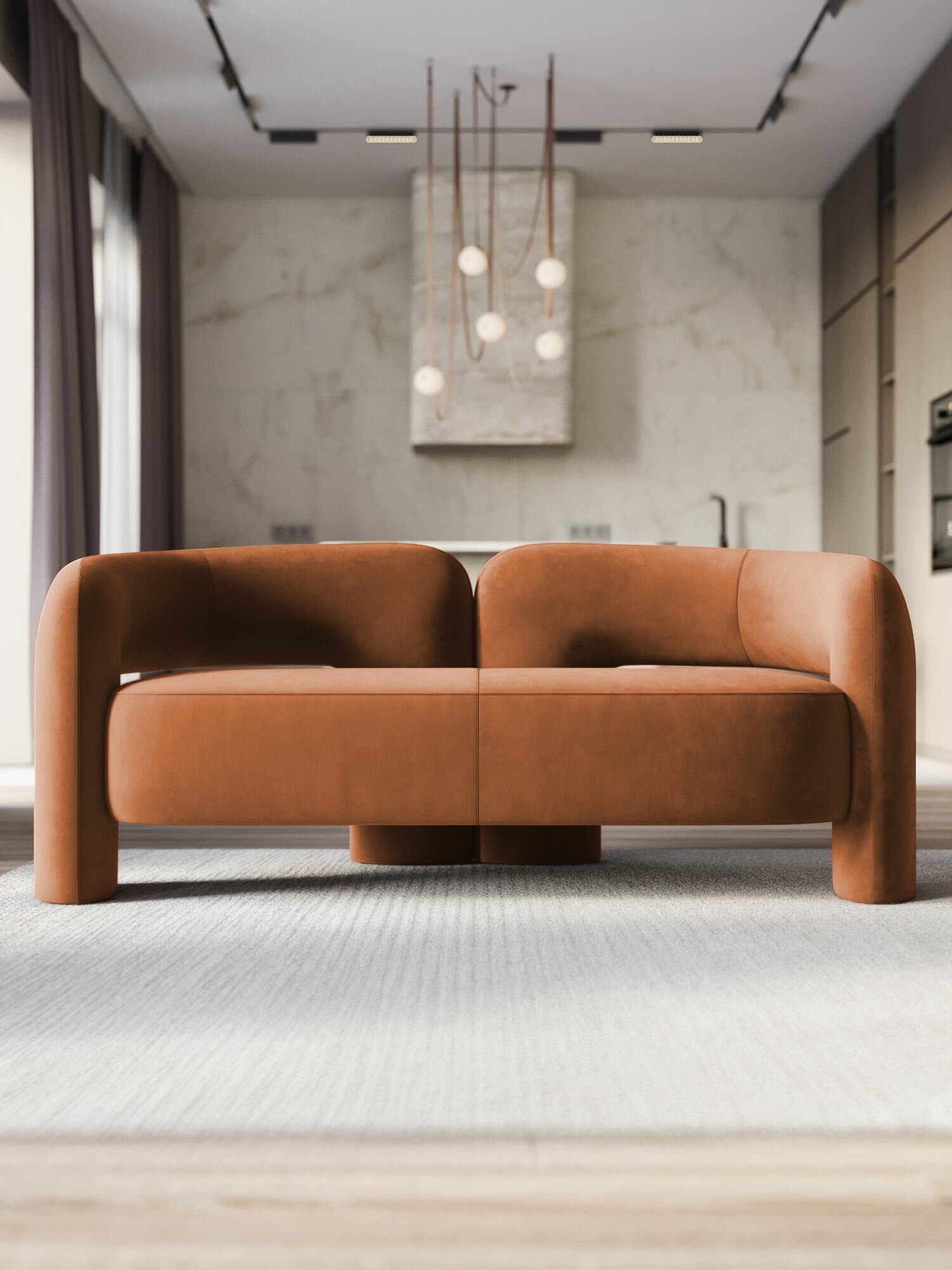 Диван дизайнерский AZZURRO, велюр 184 см, цвет фиор терра, прямой