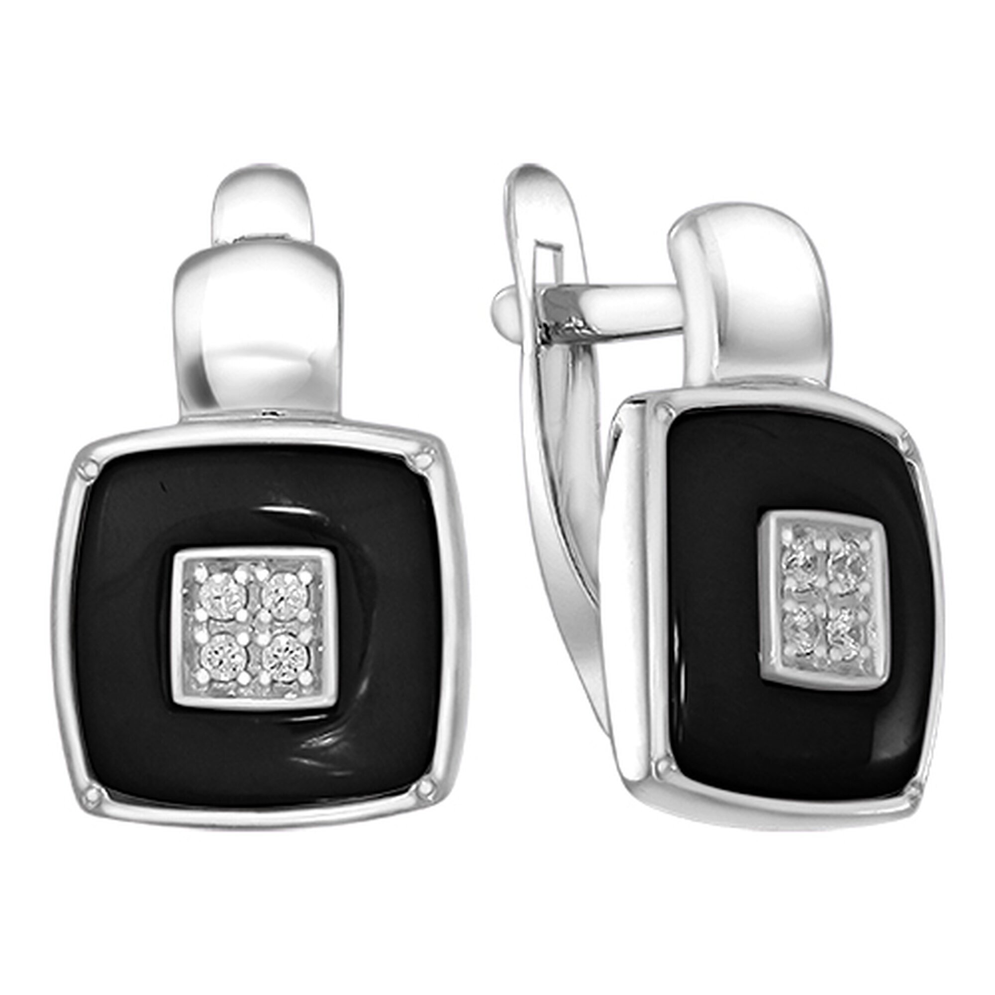 Серьги, серебро, 925 проба, родирование, керамика, фианит