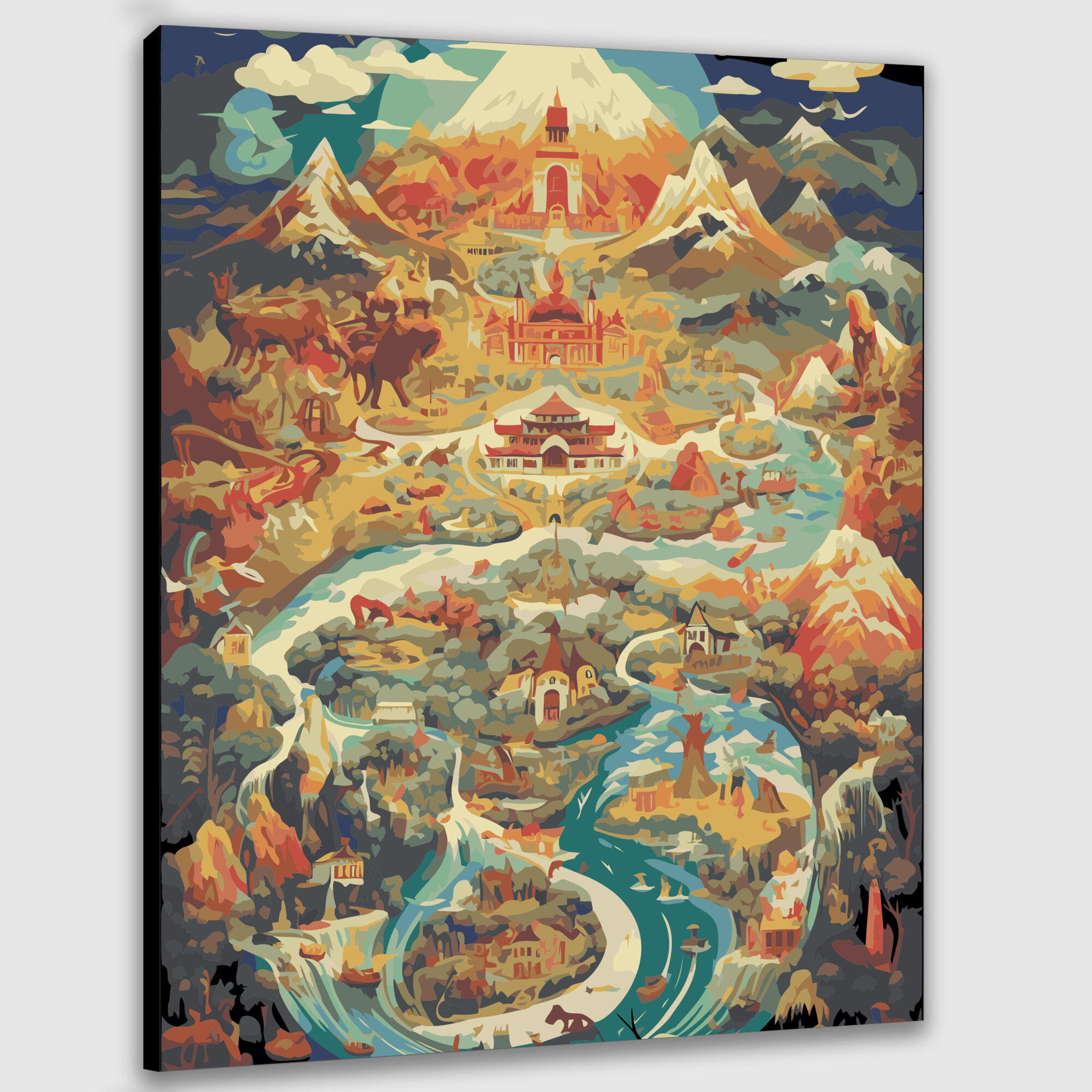 Картина по номерам 40x50 см, фантастическая карта мира, причудливые существа, мифические пейзажи