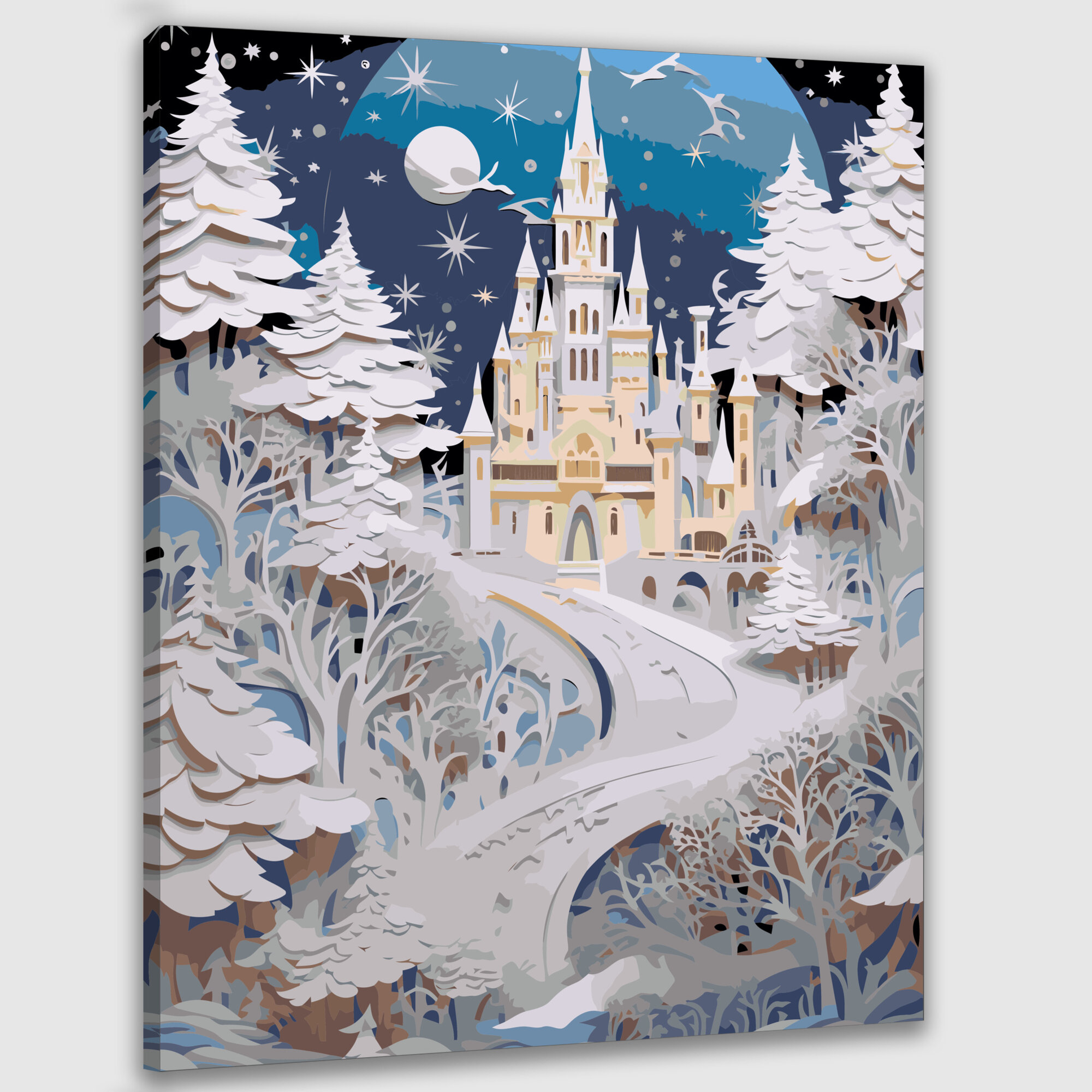 Картина по номерам 40x50 см, зимняя сказка, причудливая деревня, бумажные вырезки, заснеженный пейзаж