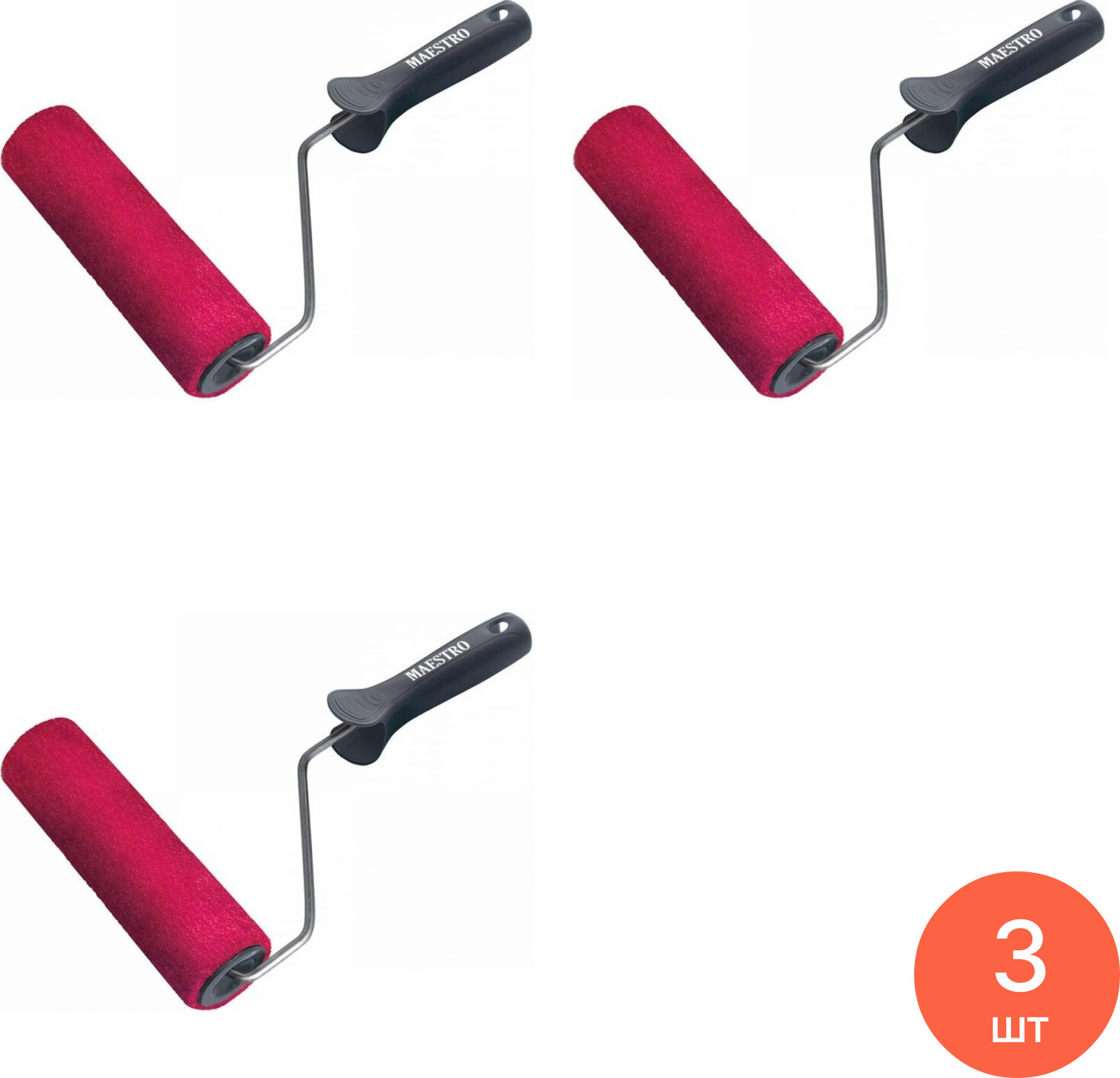Валик малярный Maestro / Маэстро фасадный из велюра, ворс 4мм, диаметр 48мм, длина 100мм / ручной инструмент (комплект из 3 шт)