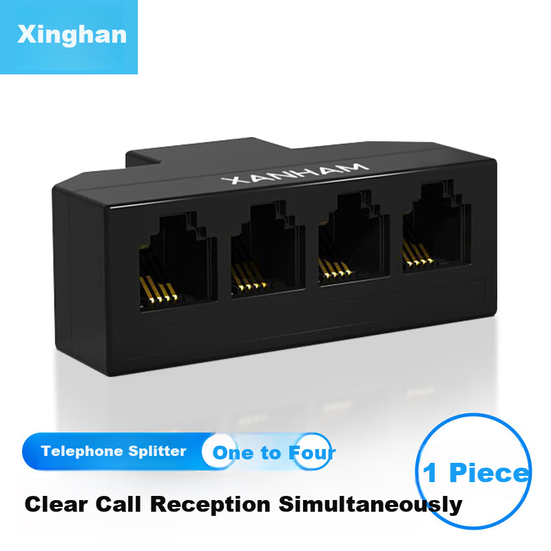 Xinghan Telephone Splitter One to Four Telephone Line Adapter/Connector/Plug/RJ11 Telephone Line Splitter/Brancher 1 to 4 Adapter Port AV01901 Black 1pc