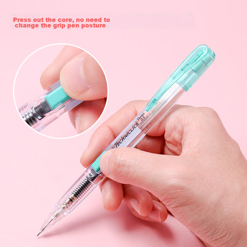 Pentel 0.5mm Side-Press Mechanical Pencil, Student Drawing Automatic Pencil with Eraser PD105T, Black