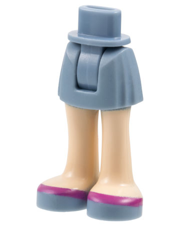 Mini Doll Hips and Skirt, Light Nougat Legs and Sand Blue Shoes with Magenta Stripe Pattern - Thick Hinge, 92252c00pb006 Sand Blue U