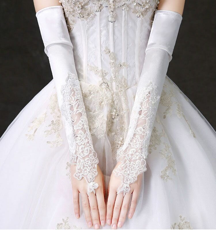 Перчатки свадебные Кружевные атласные длинные женские аксессуары