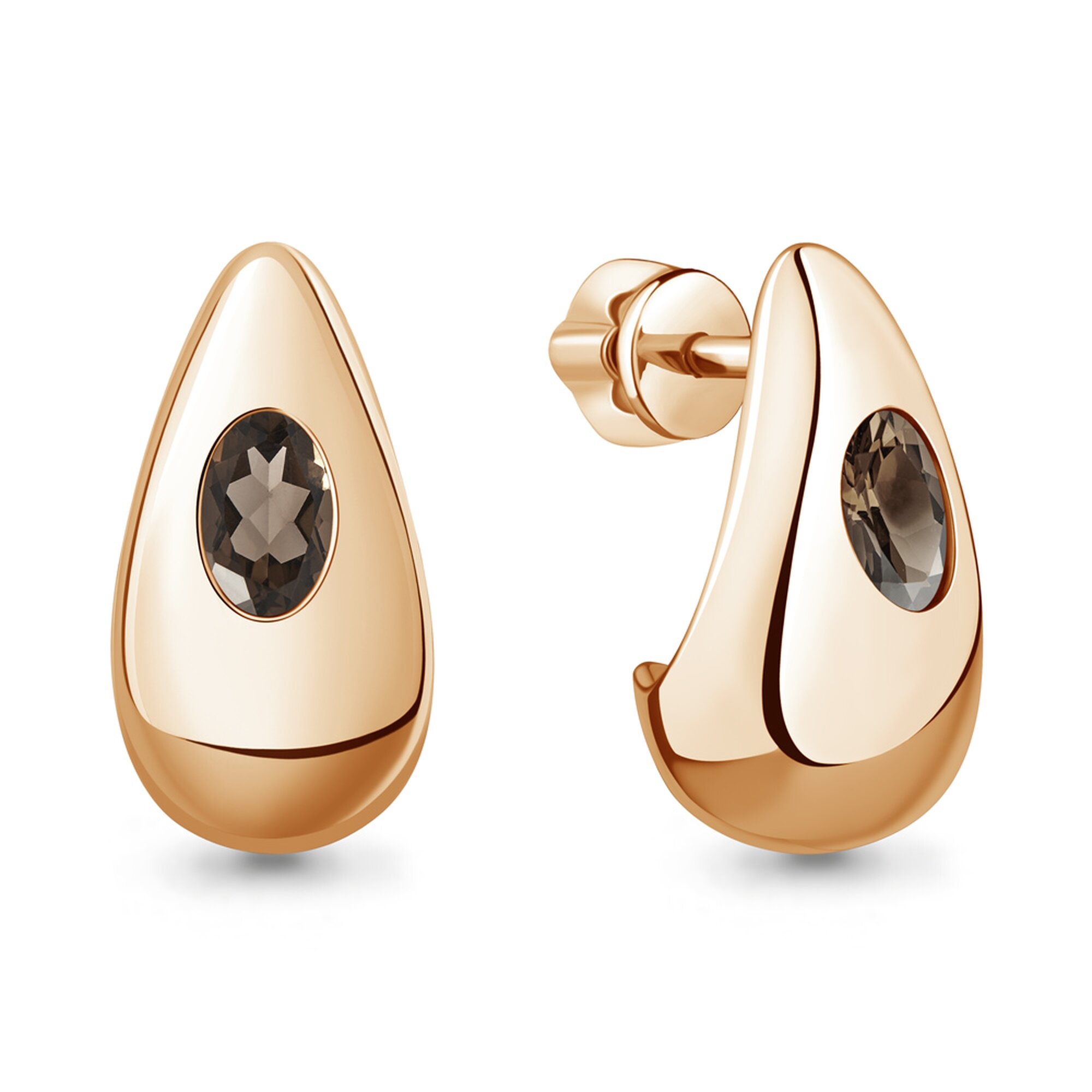 Серьги пусеты, серебро, 925 проба, золочение, кварц