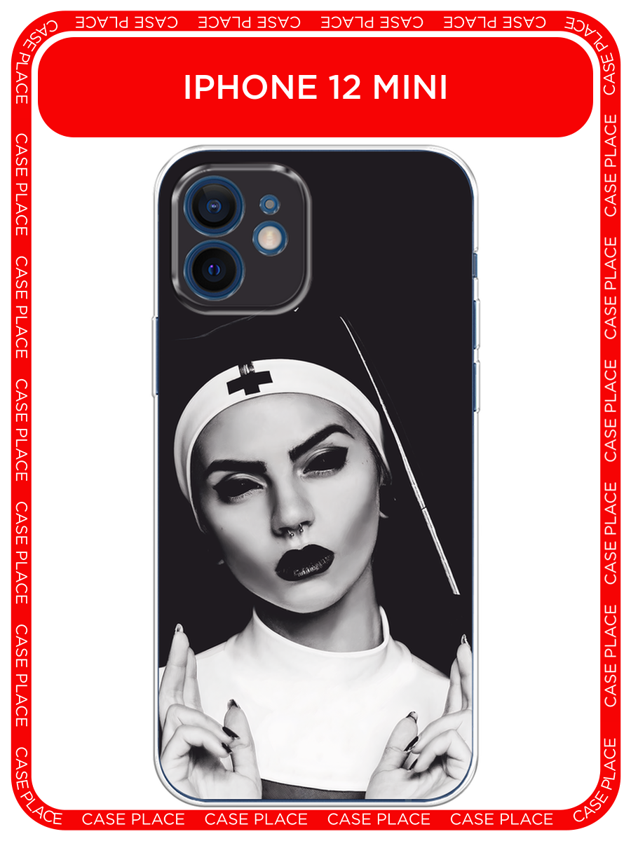 Чехол на Apple iPhone 12 mini / Айфон 12 Мини с принтом Черная монашка