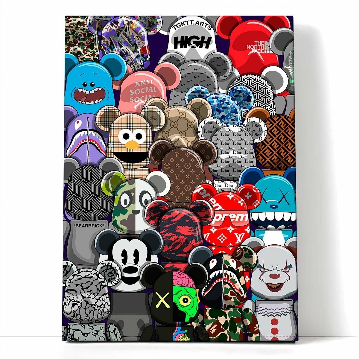 Интерьерная картина на хлопковом холсте - фигурки Bearbrick KAWS, Микки