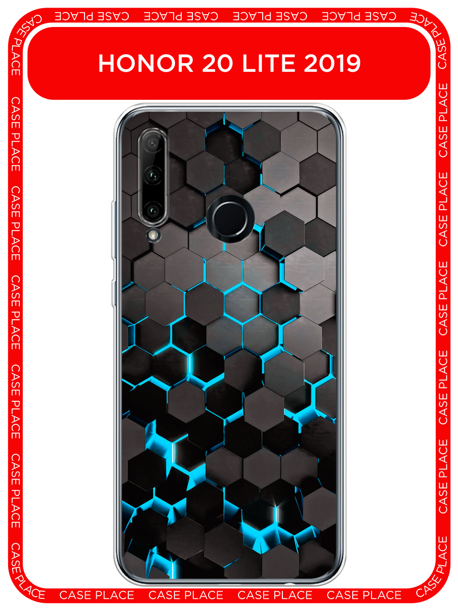 Чехол на Honor 20 Lite 2019 / Хонор 20 Лайт с принтом Соты бирюзовые