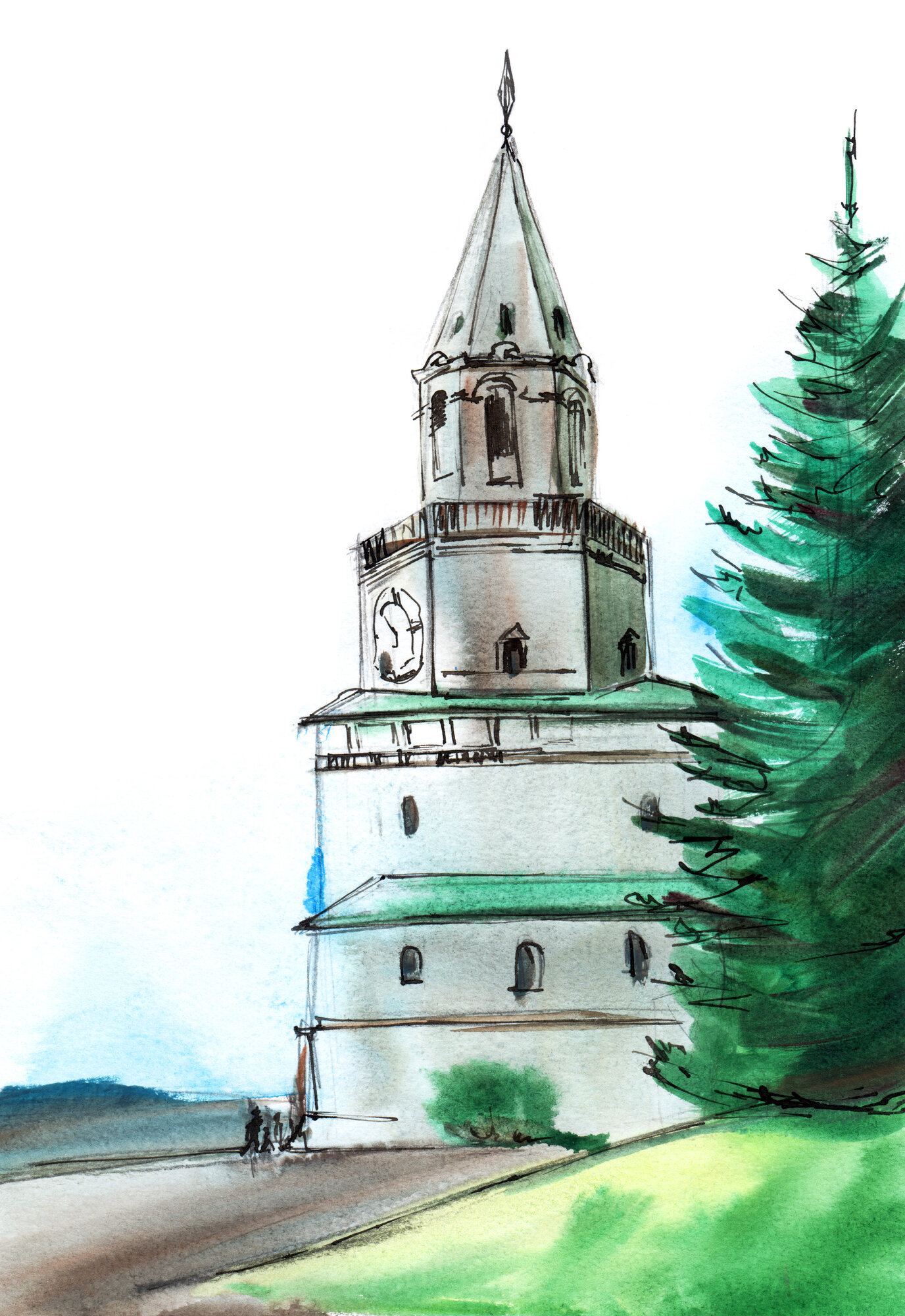 Картина нарисованная акварелью 30х20 см Архитектурный скетч акварелью «Казанский Кремль» Оригинал от художника