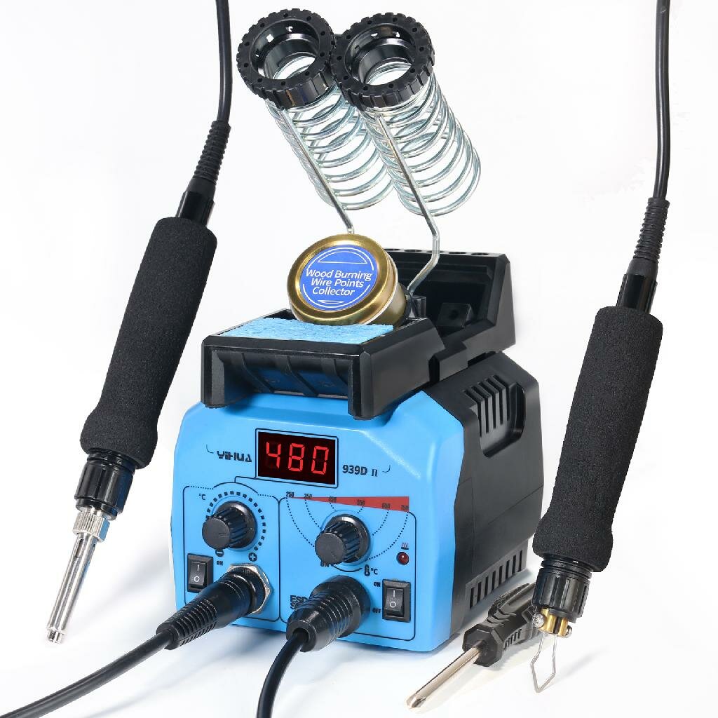 Прибор для выжигания (пирограф) YH939D-II с 2 паяльниками, набором насадок 27 + 20, подставка и очистителем жала.