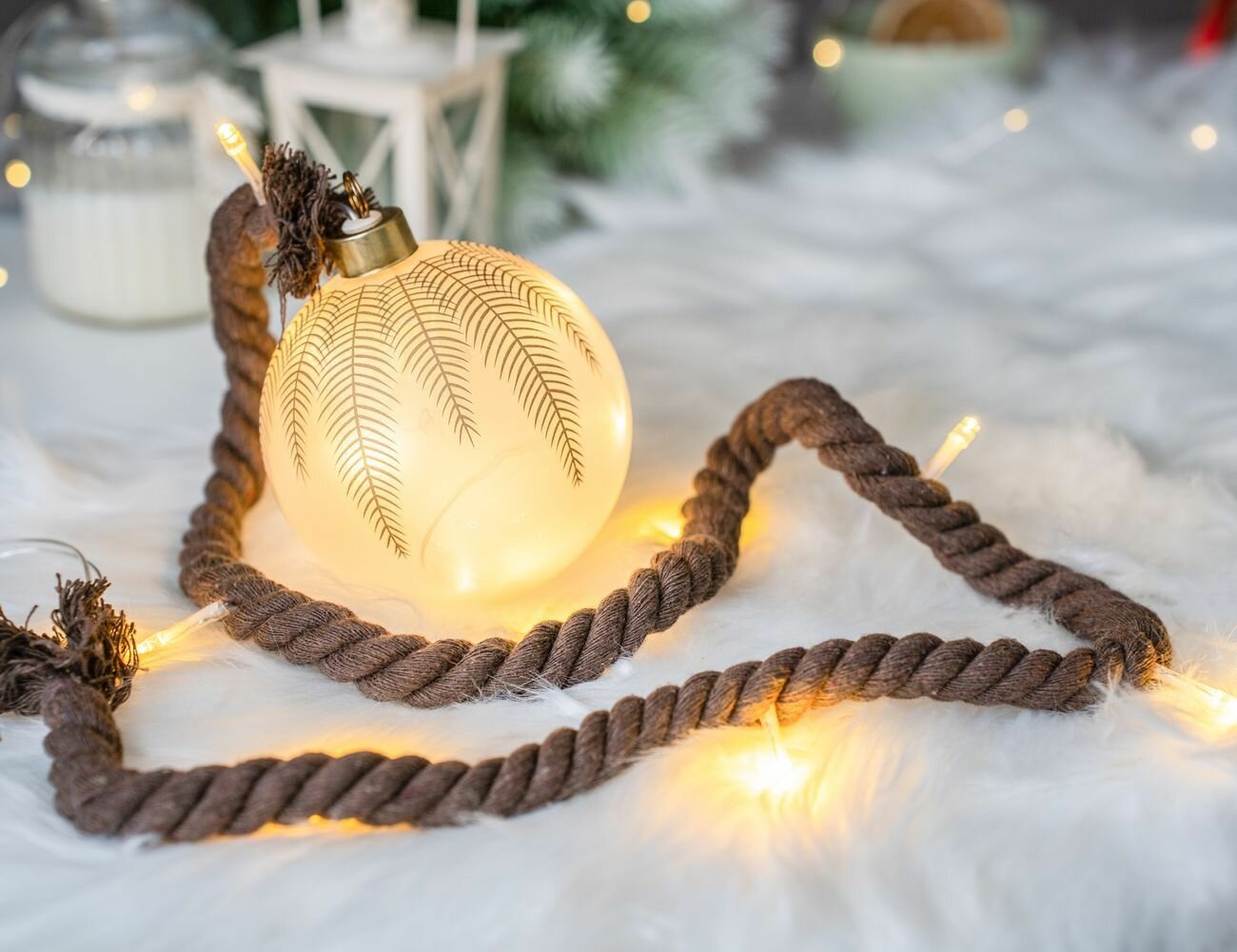 Светящийся шар на канатике палма Д'ОРО, стекло, 10 теплых белых микро LED-огней, 10 см, Peha Magic GF-22095