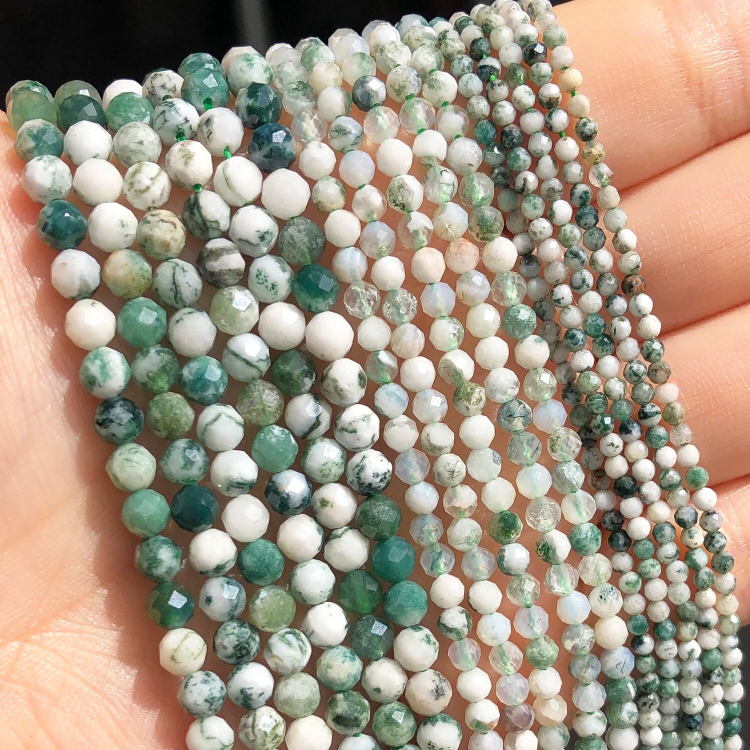 Граненая бусина из нефрита xilitata 2 3 4 мм, зелёный Изумрудный, 3mm (approx 130pcs), Moss Agate