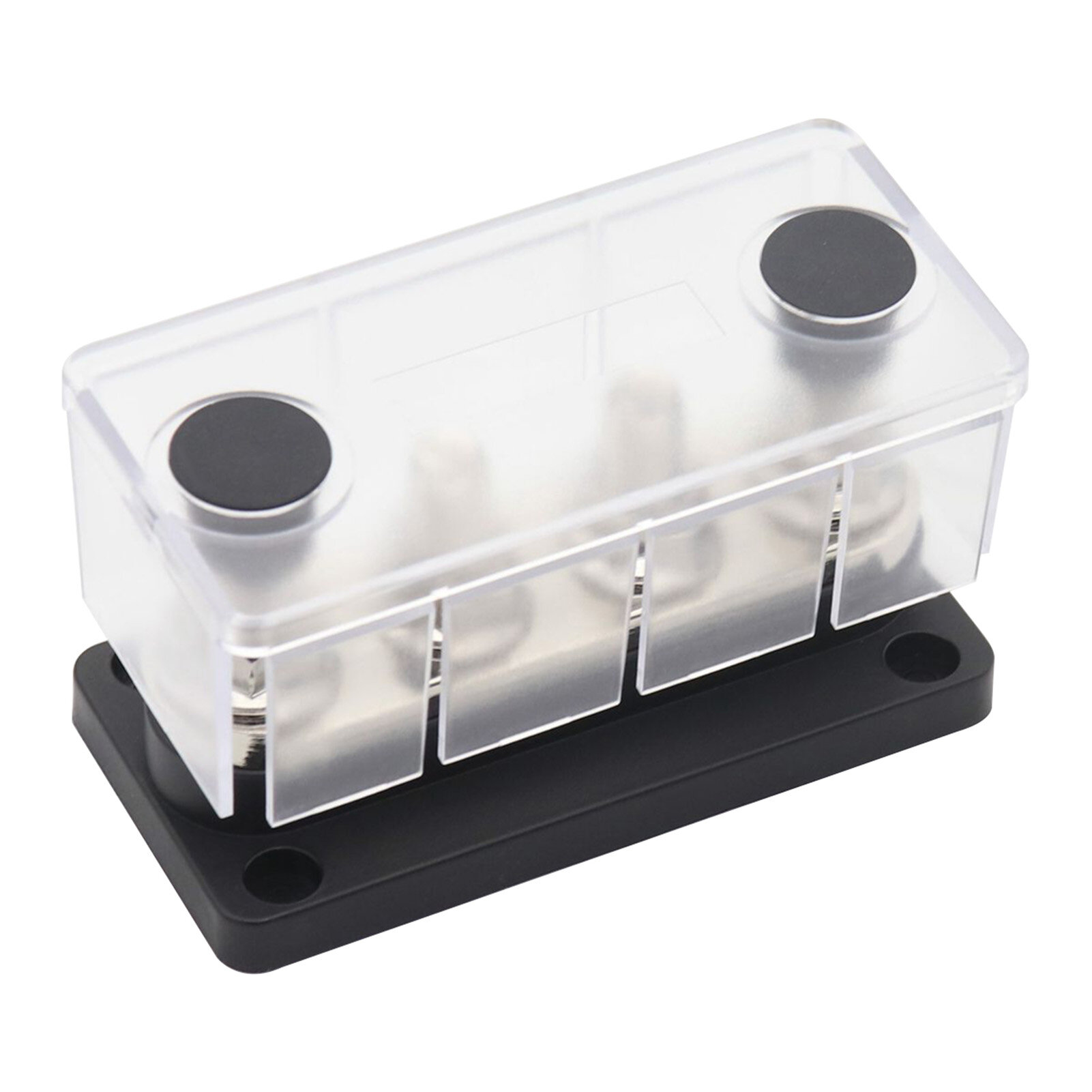 Блок розпределения мощности шинный 300A с прозрачной крышкой, 4 x 3/8 дюйма, 48V DC, материал основы и крышки: нейлон, стекловолокно, ПК, материал шины: плита из никелевого меди, размер: 103*50*55мм, вес упаковки: 310г, размер упаковки: 11*6*8.5см