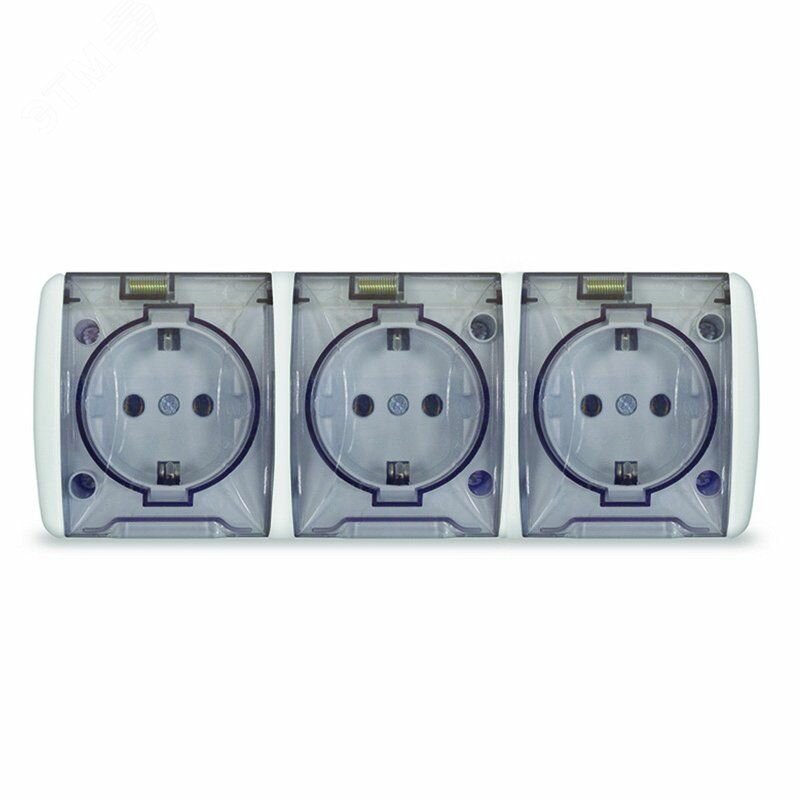 Розетка UNIVersal «Клио» 3 мест.16А О/П IP54 белая прозрач. крышка