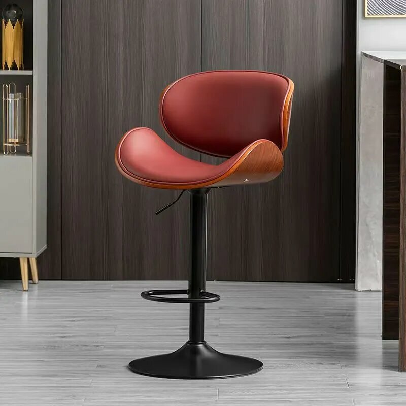 Барный стул "Барный стул", натуральная кожа, красное, мягкое сиденье