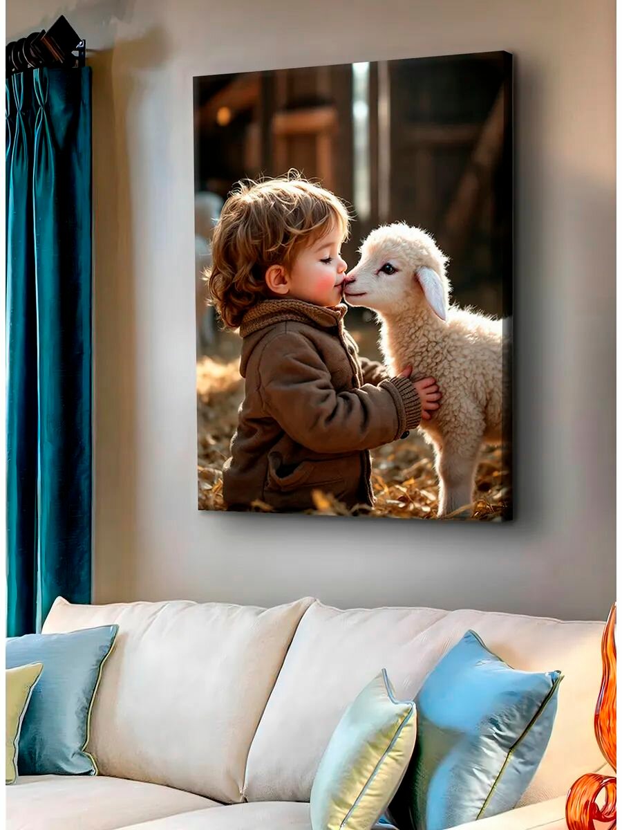 Картина "Малыш с барашком", галерейная 50х70см 1шт.