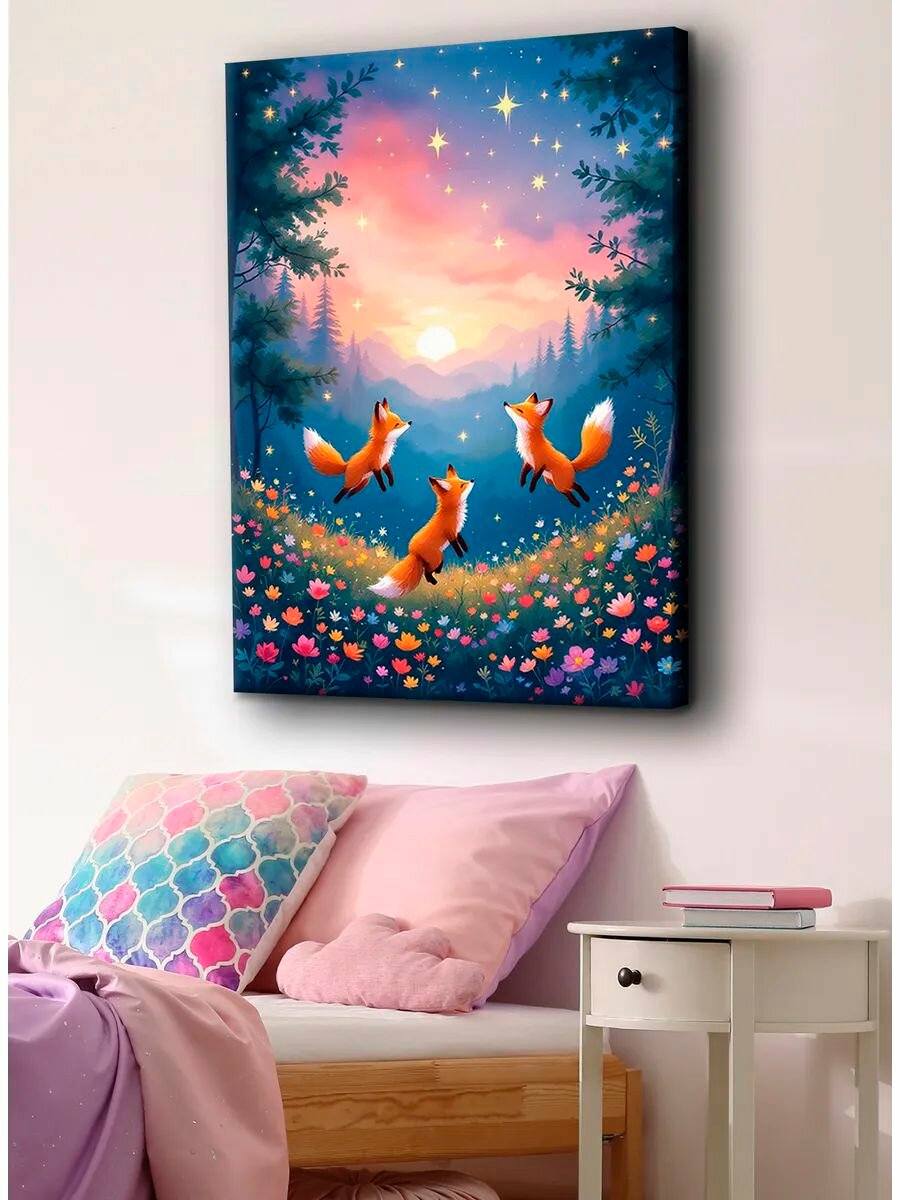 Картина "Весёлые лисички", для интерьера 30х40см 1шт.