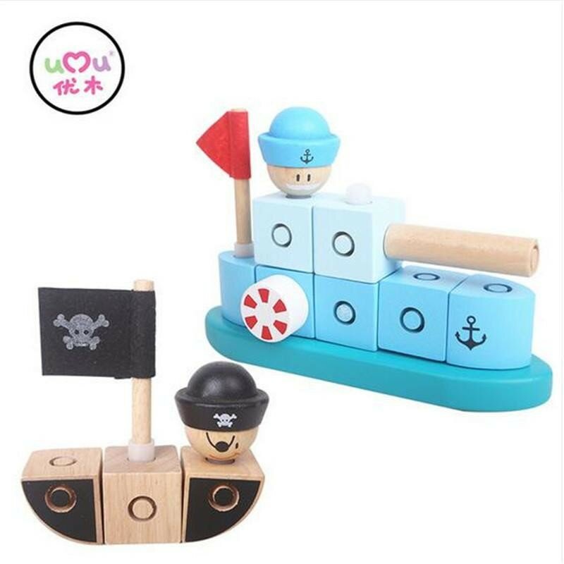 Счастливый остров [Umu] блоки обучающая деревянная игрушка военно-морской корабль и морской вездеход игрушки для детей