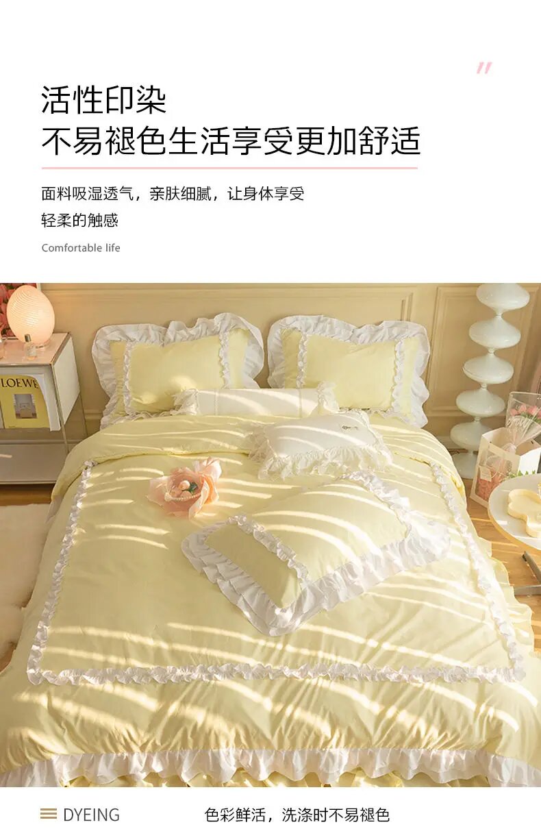 Комплект постельного белья YHXSLY принцесса 4 шт, for 1.5m bed 4pcs, Flat Bed Sheet, Розовый
