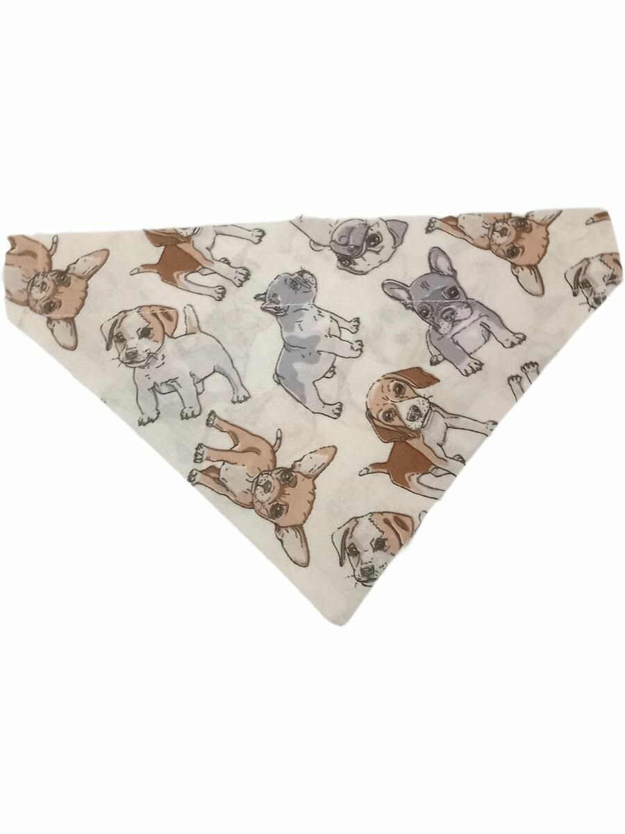 Бандана для животных, Щенки на белом, 34х21, на ремень 4 см ручная работа