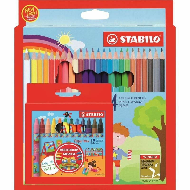 Карандаши цветные Набор STABILO Swans +восковые мелки 1879/ 2812