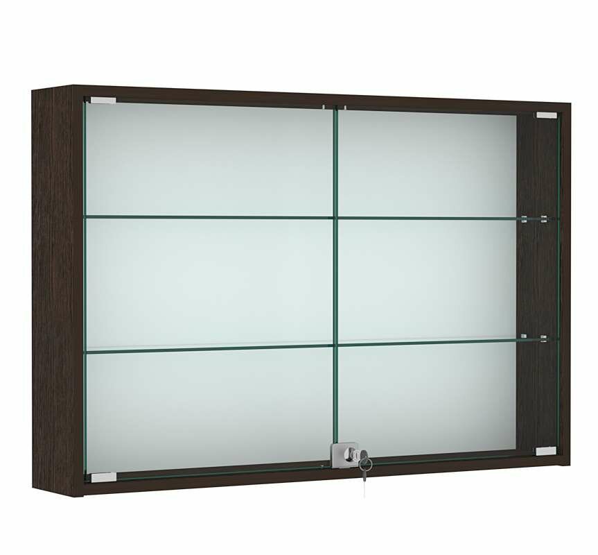 Витрина настенная №3-1А широкая со стеклянными полками, Дуб Венге