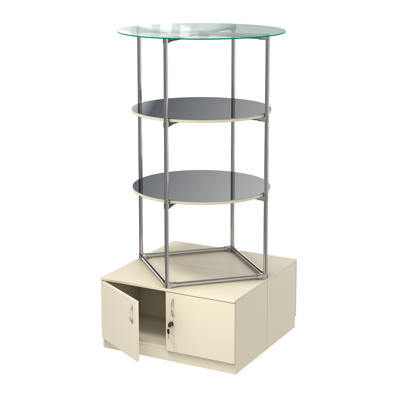 Торговые стенды сфера с полками и тумбами №4 (с двумя зеркальными полками), Крем Вайс