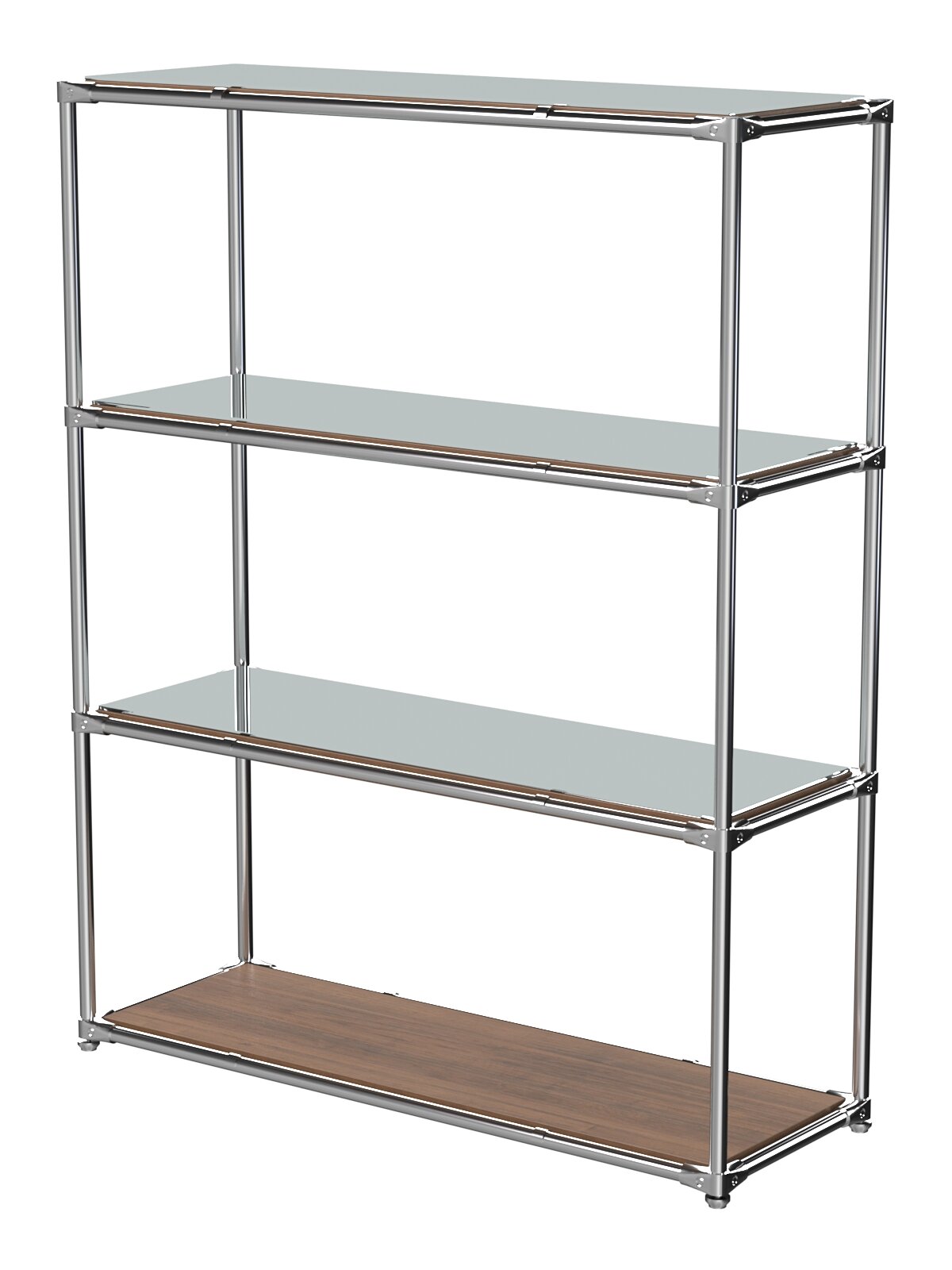 Торговый хромированный стеллаж с зеркальными полками №7, Орех