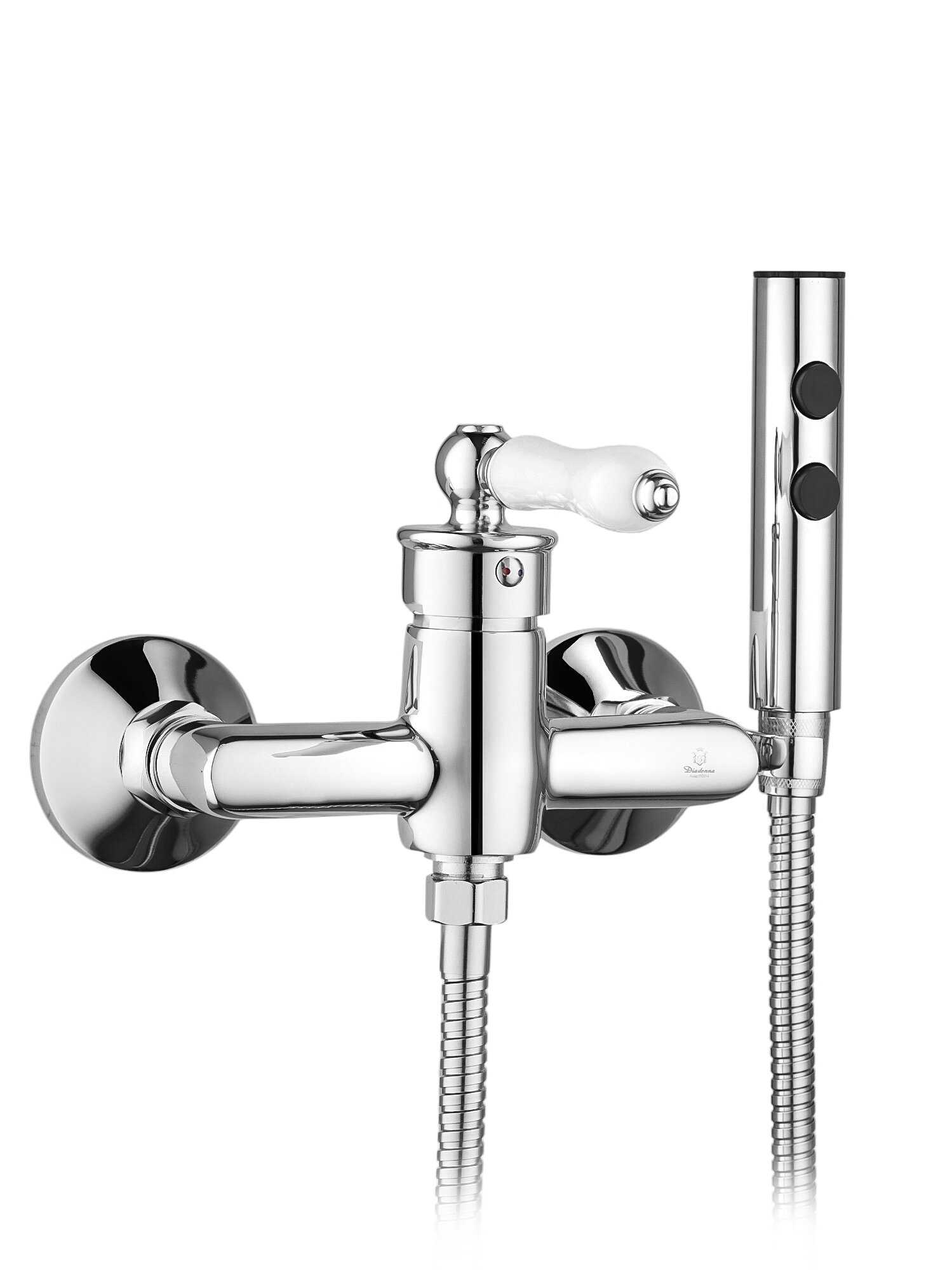 Смеситель для биде с гигиеническим двухрежимным душем, хромированный с белой изящной ручкой