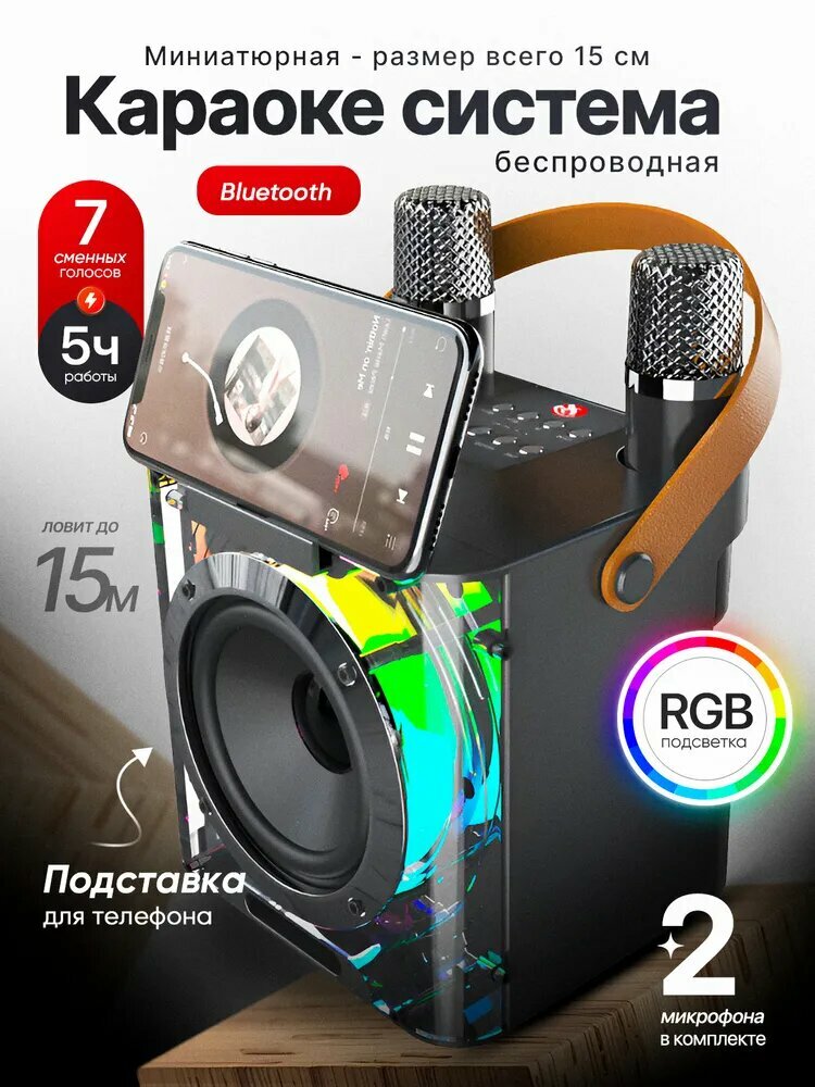 Караоке-система с микрофонами "2 микрофона", портативная, интернет-радио, 2 микрофона