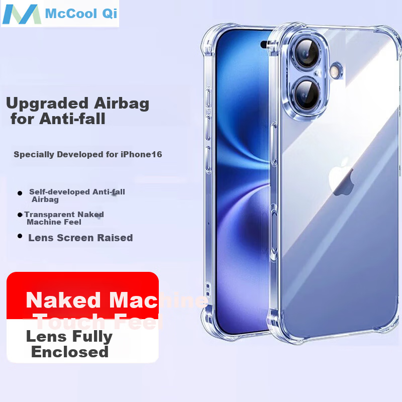Mocool Shockproof Case for Apple iPhone 16, Full Coverage Anti-drop Airbag Transparent Protective Soft TPU Cover - Transparent White