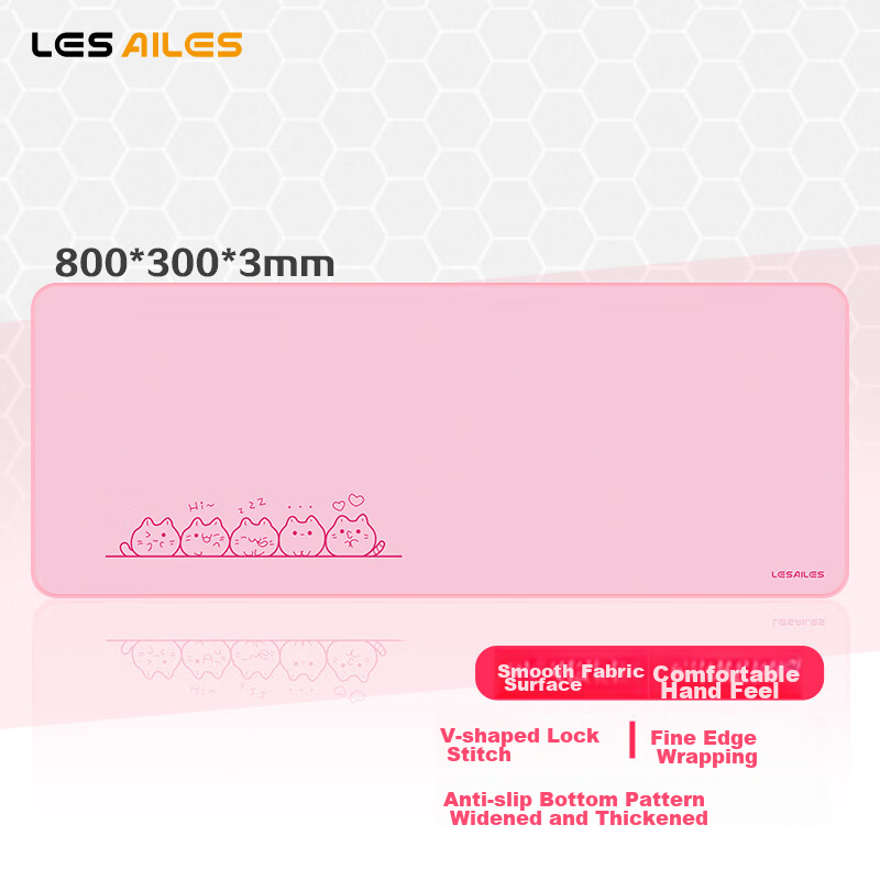 Feidun LESAILES Cat-Shaped Pink Gaming Mouse Pad, Extra Large Computer Keyboard Desk Mat, Cute And Easy to Clean, 800*300*3mm