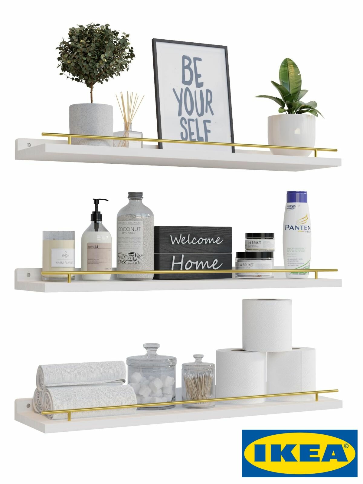 Настенная деревянная полка IKEA с металлическим ограждением, подходит для украшения спальни, ванной комнаты, кухни, гостиной, выступающая перегородка, 40*15 см