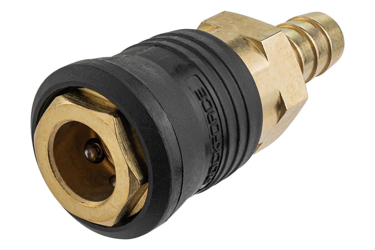 Быстроразъем пневматический с клапаном RockForce, 'елочка' 10 мм (ONE TOUCH) в пластиковом держателе