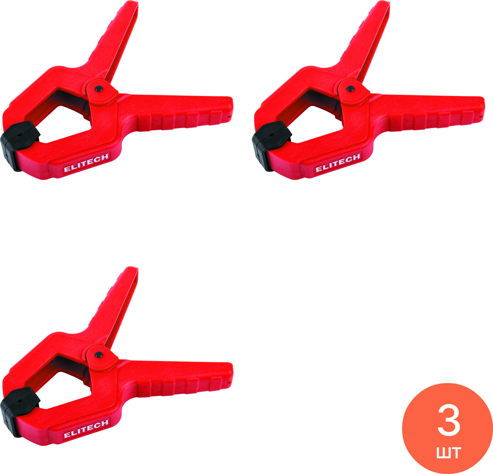 Струбцина Elitech / Элитех пружинная, усилие 45Н, пластиковая, красная, 40х30мм / инструменты (комплект из 3 шт)