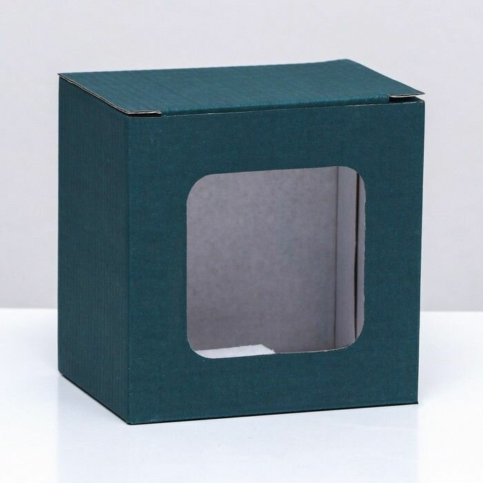 Коробка под кружку, с окном, изумрудная 12 х 9,5 х 12 см (10 шт)