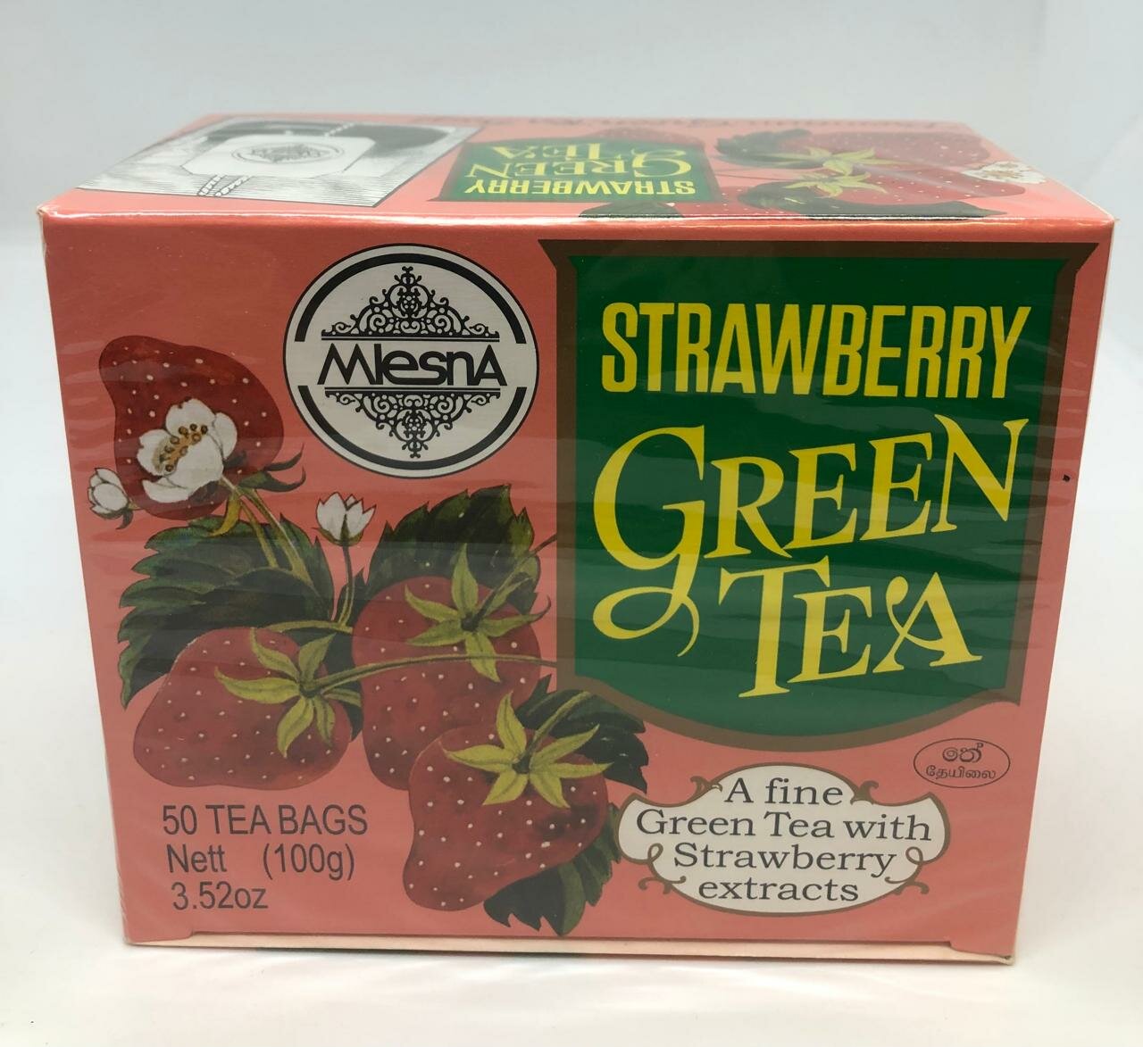 100% чай цейлонский зелёный 50 пакетиков Green Tea Strawberry (зелёный со вкусом клубники)