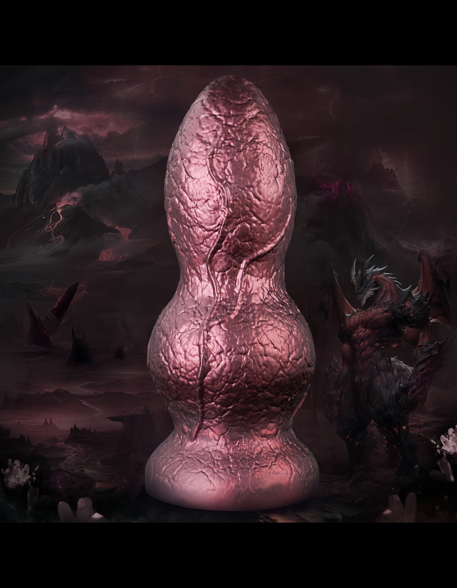 Большой бордовый анальный фаллоимитатор в форме яйца инопланетного дракона