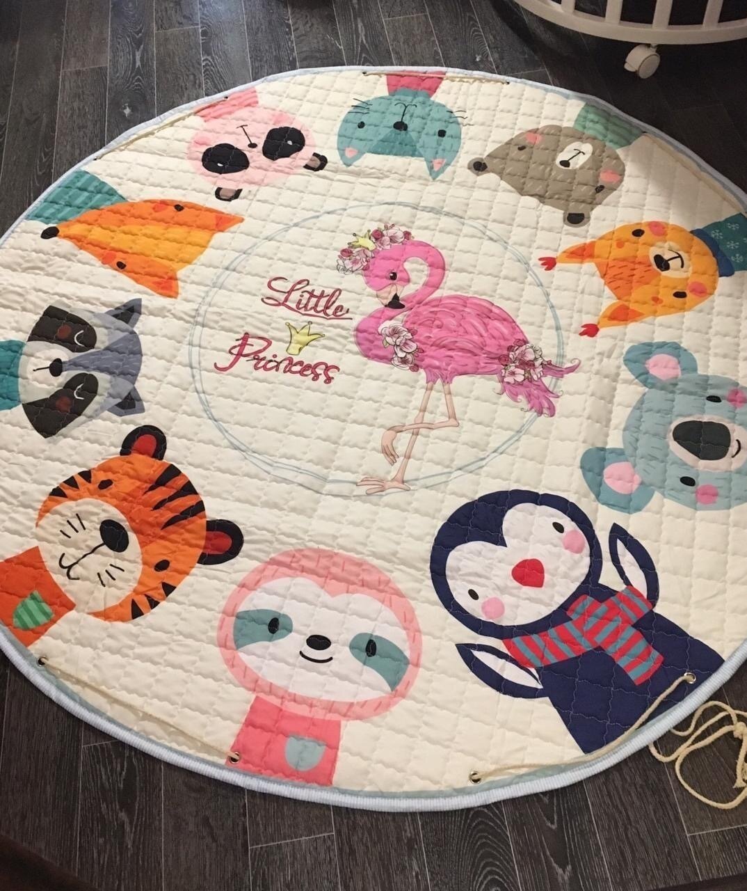 Коврик детский для ползания малыша - мешок для хранения игрушек, диаметр 150 см, "Фламинго"