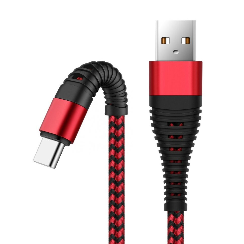 Дата-кабель Fishbone USB - Type-C, 3А, 1м, красный