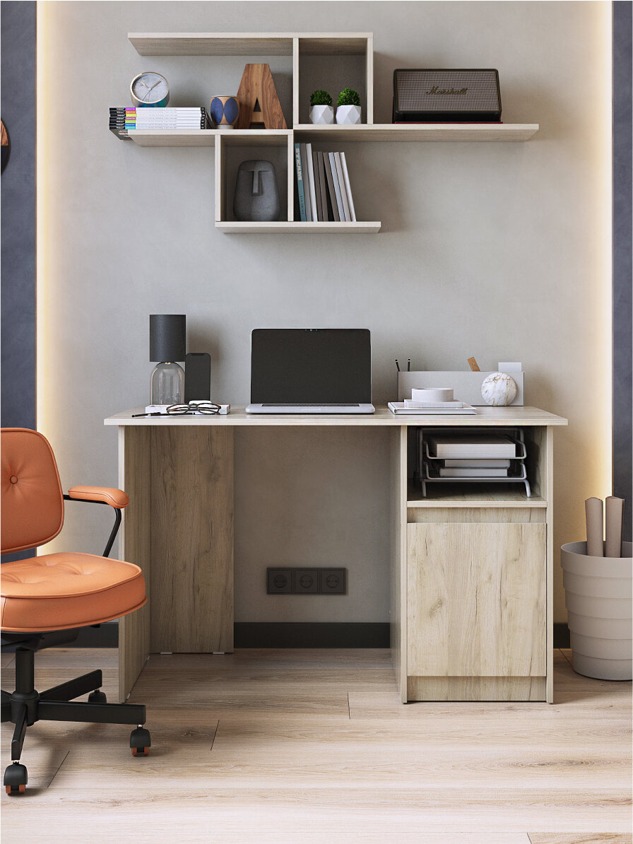 Стол письменный Vif "Триумф" дуб крафт серый с тумбой, 1200х600х750 мм.