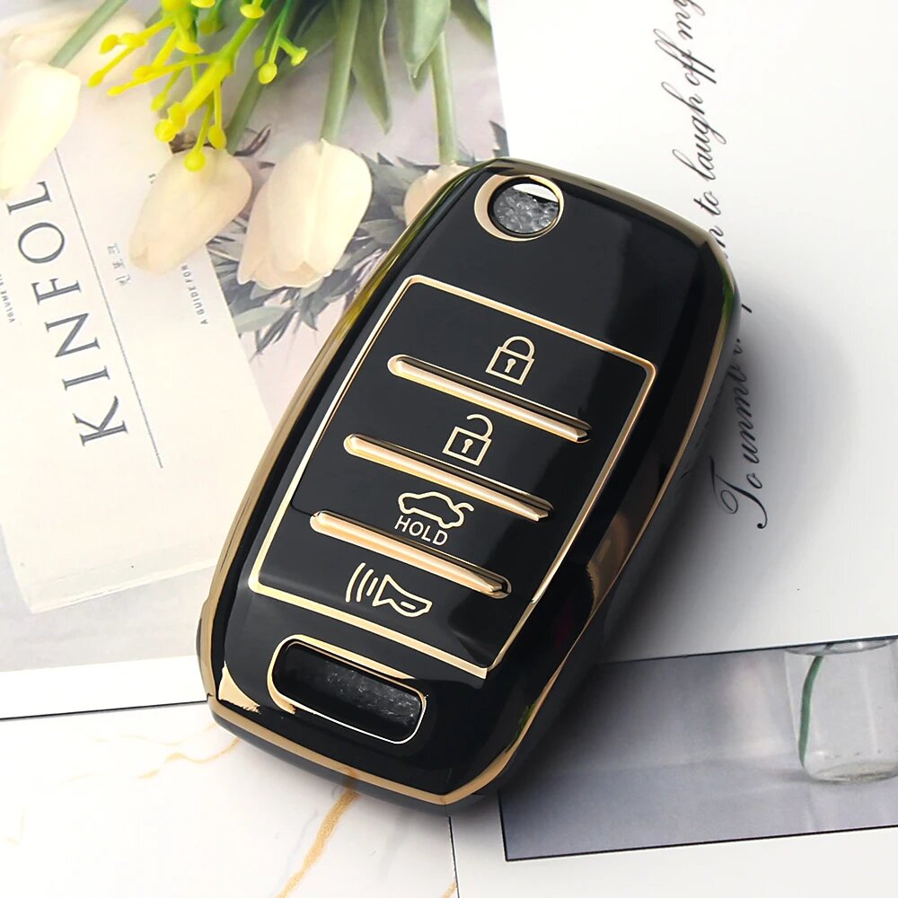 KEYYOU Чехол для автомобильного дистанционного ключа из ТПУ с 4 кнопками, чехол для KIA черный