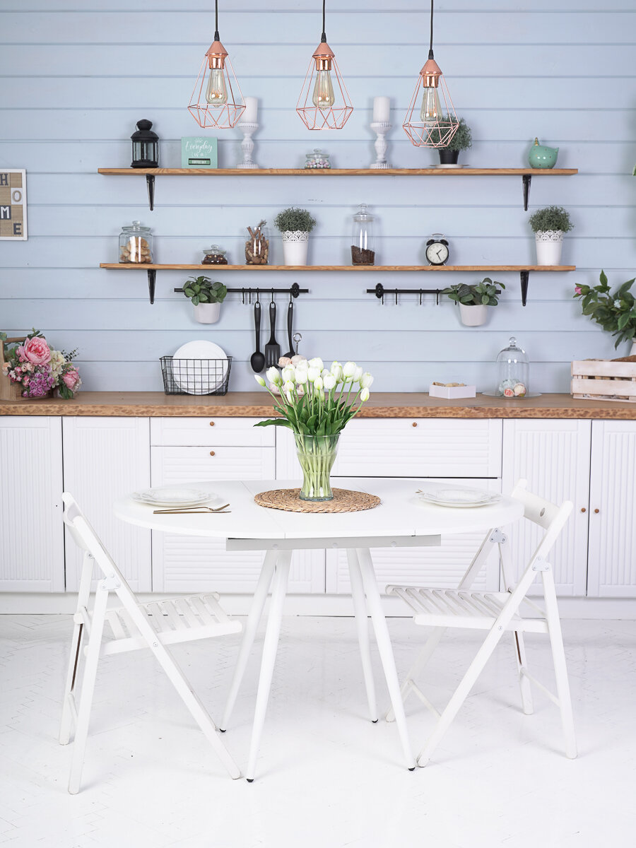 Стол Элип конус кухонный обеденный круглый раздвижной, белый шагрень, 85х85/120х75 см.