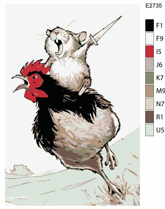 Детская картина по номерам E2735 "Крыса верхом на петухе" 20x30