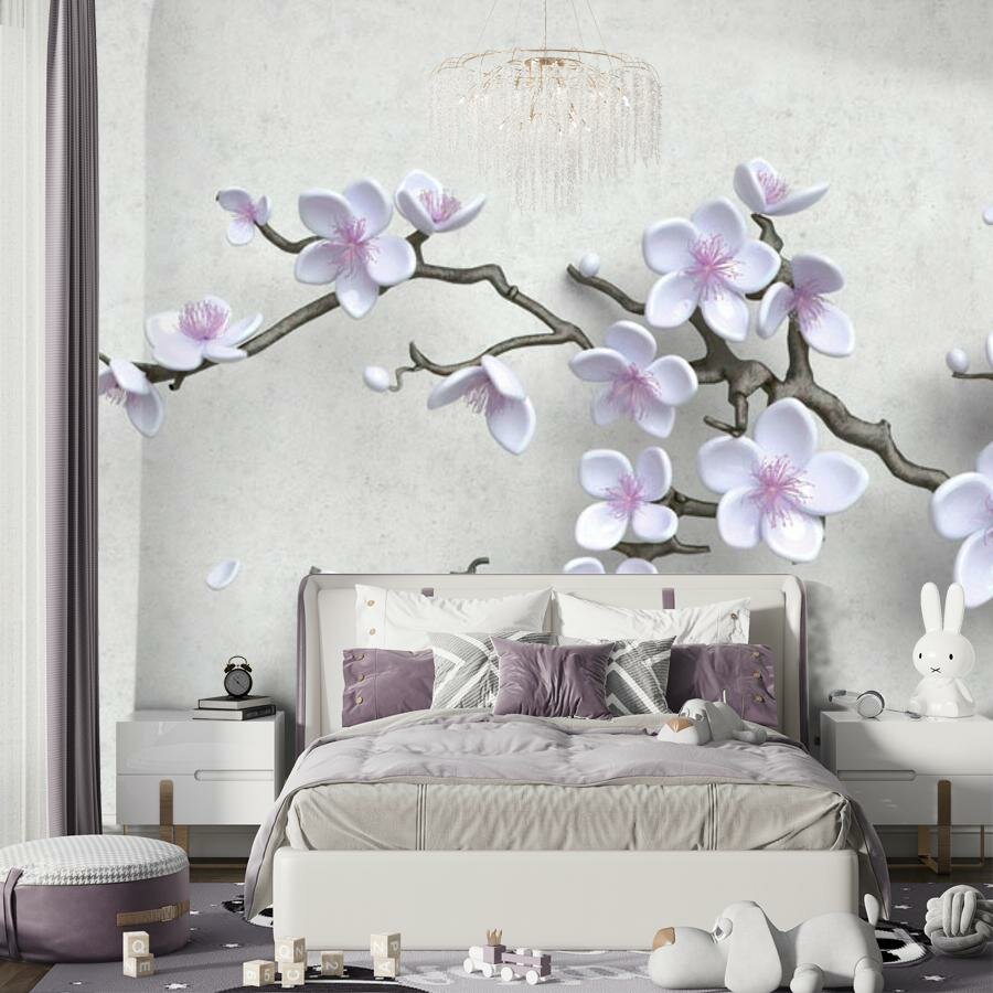 Фотообои Нежная веточка 10-608-L-Флок 270 x 400 см (ВхШ) Бесшовные, флизелиновые, влагостойкие обои MasterFresok