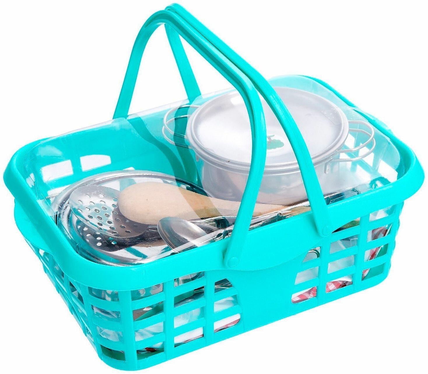 Набор игрушечной кухонной посуды "Супер Шеф" с фартуком и колпаком, детский игровой комплект для сюжетно-ролевой игры, юный повар, 14 предметов, цвета микс